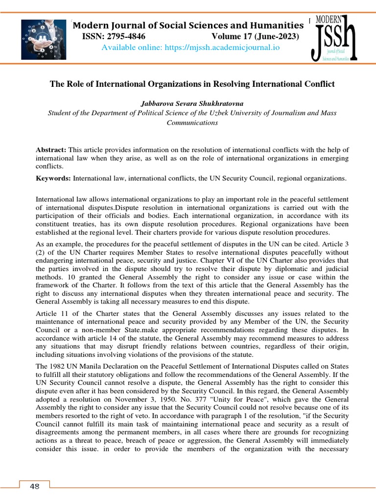 The Role of International Organizations in Resolving International ...