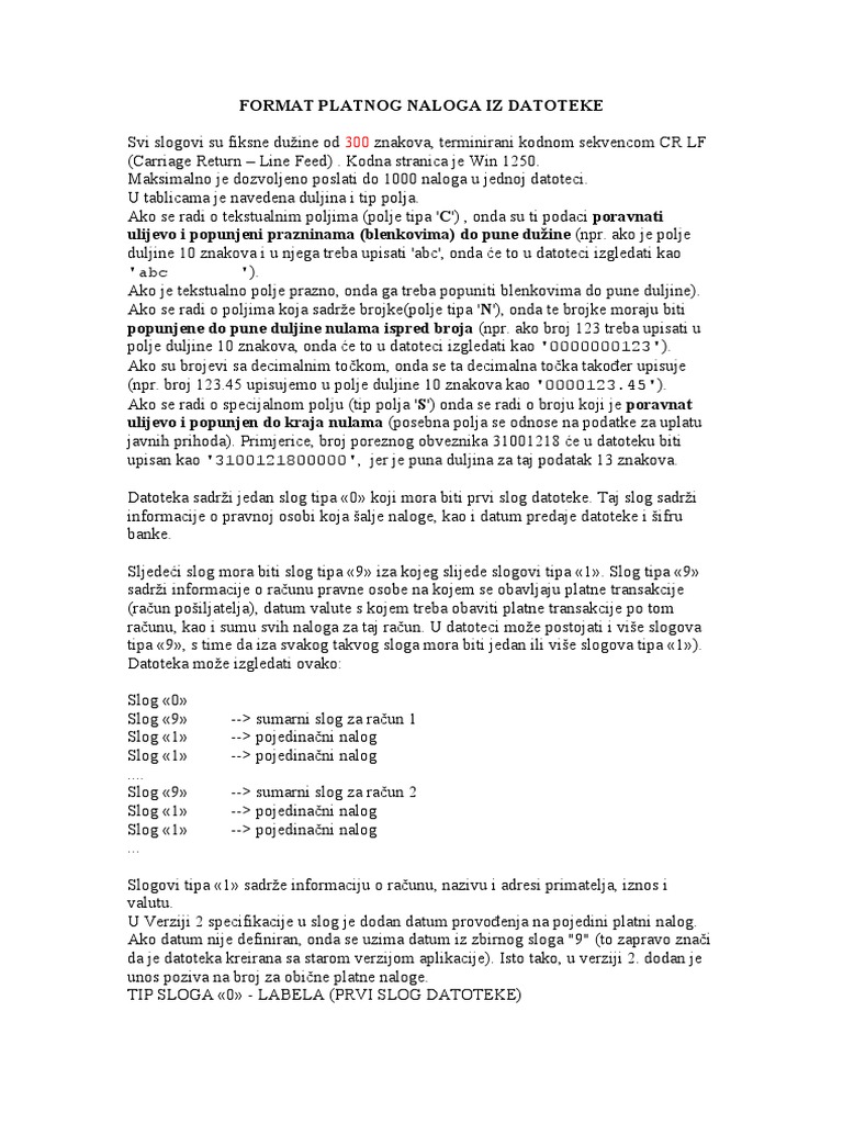 Format Platnog Naloga Iz Datoteke v2 | PDF