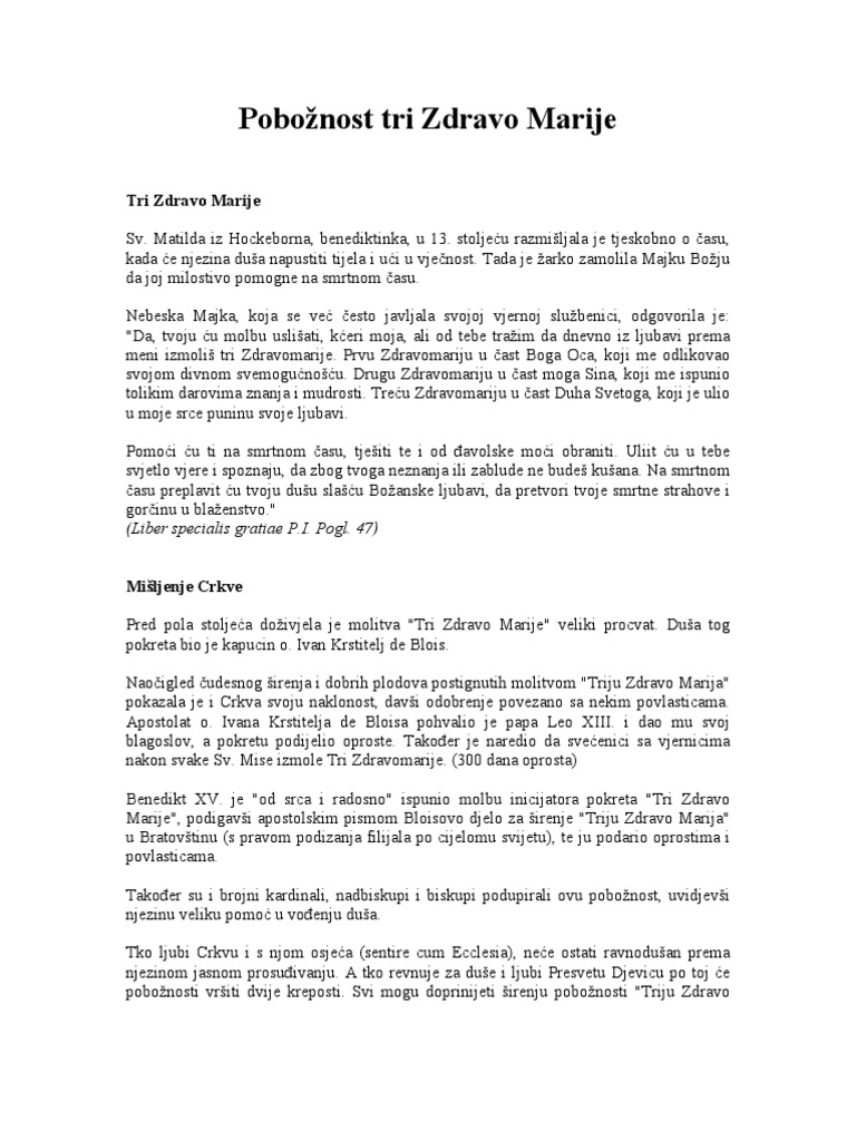 Pobožnost Tri Zdravo Marije | PDF