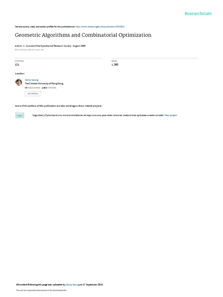 Geometric Algorithms and Combinatorial Optimizatio | PDF | Academic Journal | Operations Research