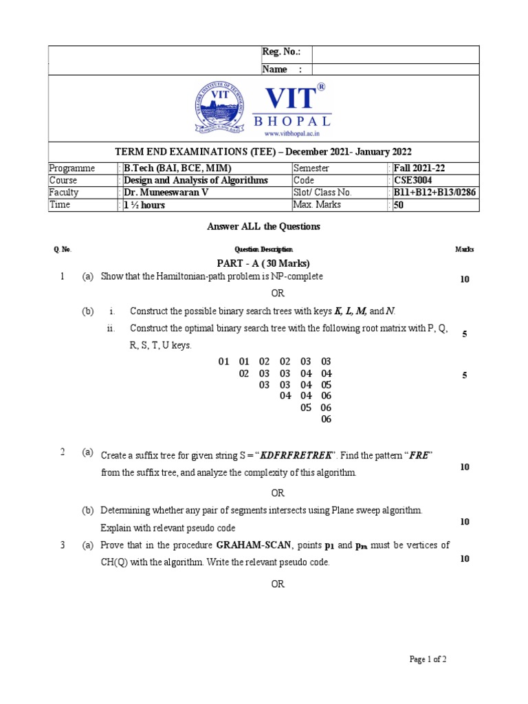 0286 Cse3004 Tee | PDF | Theoretical Computer Science | Graph Theory