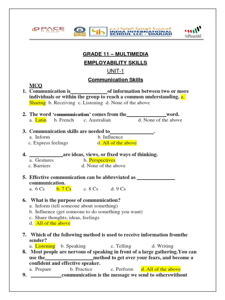 GRADE 11-EMPLOYABILITY NOTES-COMPLETE | PDF | Communication | Question