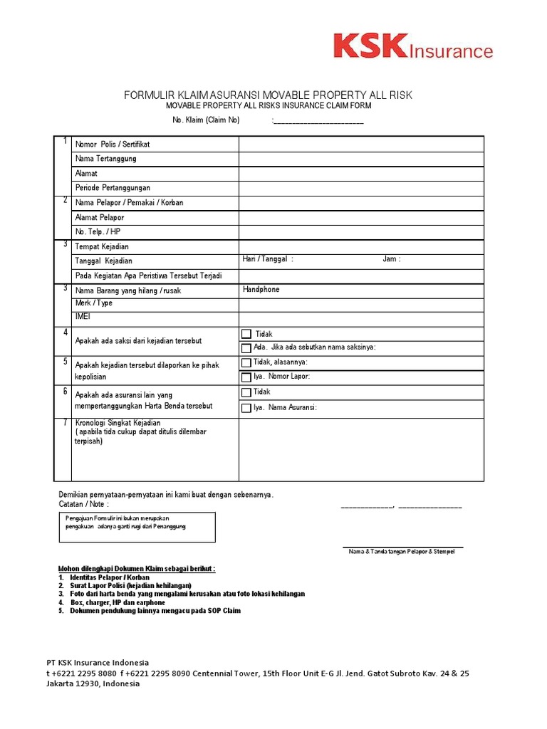 Formulir Klaim | PDF