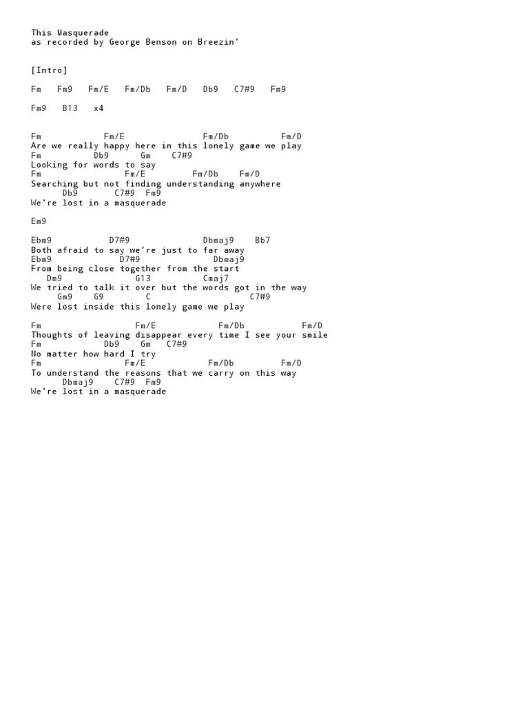 Chord Chart This Masquerade Benson | PDF
