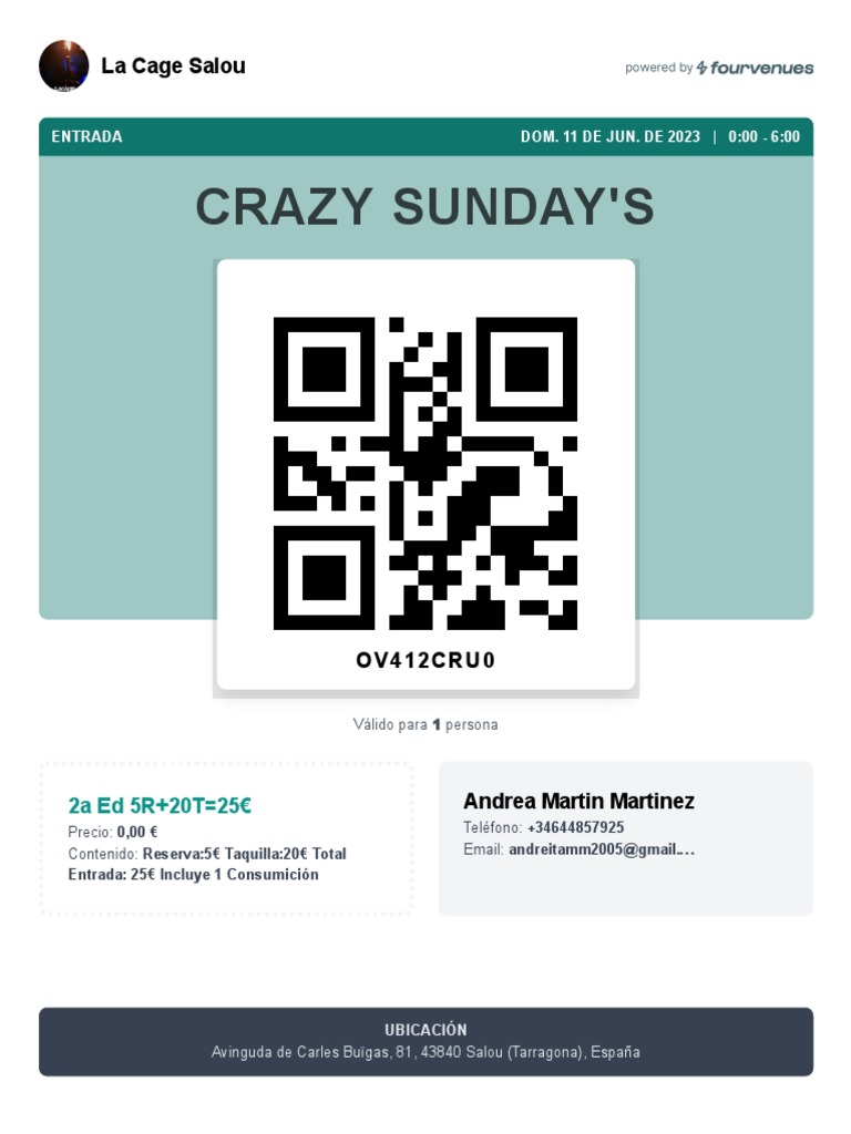 Httpsapi.fourvenues.comconnectorticketsOlis1ahco14ai019bgjavgn98BKQ6XJQentradas OV412CRU0.PDF | PDF