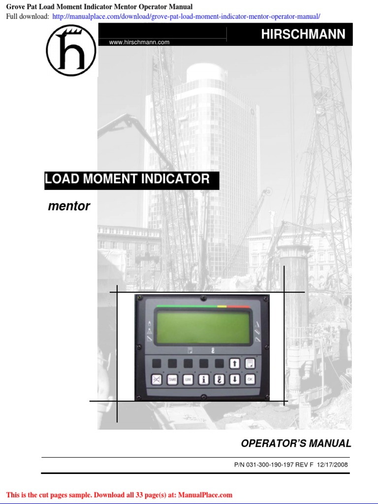 Grove Pat Load Moment Indicator Mentor Operator Manual | PDF | Monopoly ...