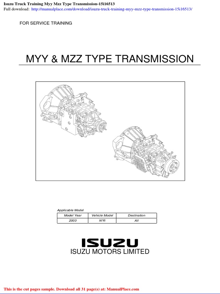 Isuzu Truck Training Myy MZZ Type Transmission 15i16513 | PDF | Land Vehicles | Automotive ...