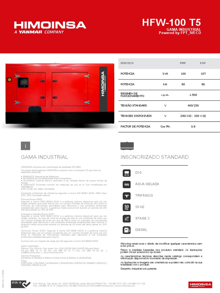 Himoinsa HFW 100 T5 (FPT IVECO NEF45TM2A) (Insonorizado Standard D10 ...