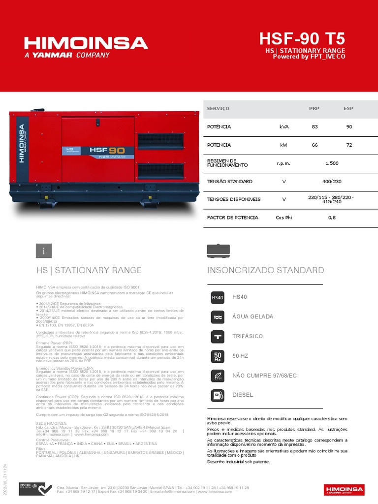 Himoinsa HSF 90 T5 (FPT IVECO NEF45SM3) (Insonorizado Standard HS40) (STAMFORD) (Data Sheet) PT ...