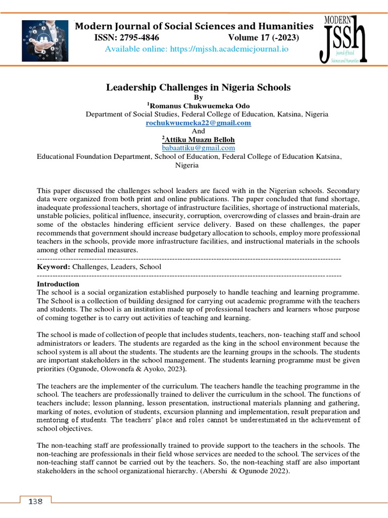 Leadership Challenges in Nigeria Schools | PDF | Schools