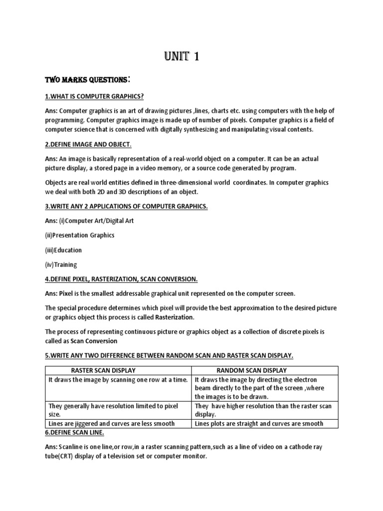 CG Unit 1 | PDF | Stereoscopy | Computer Graphics CG Unit 1 | PDF | Stereoscopy | Computer Graphics
