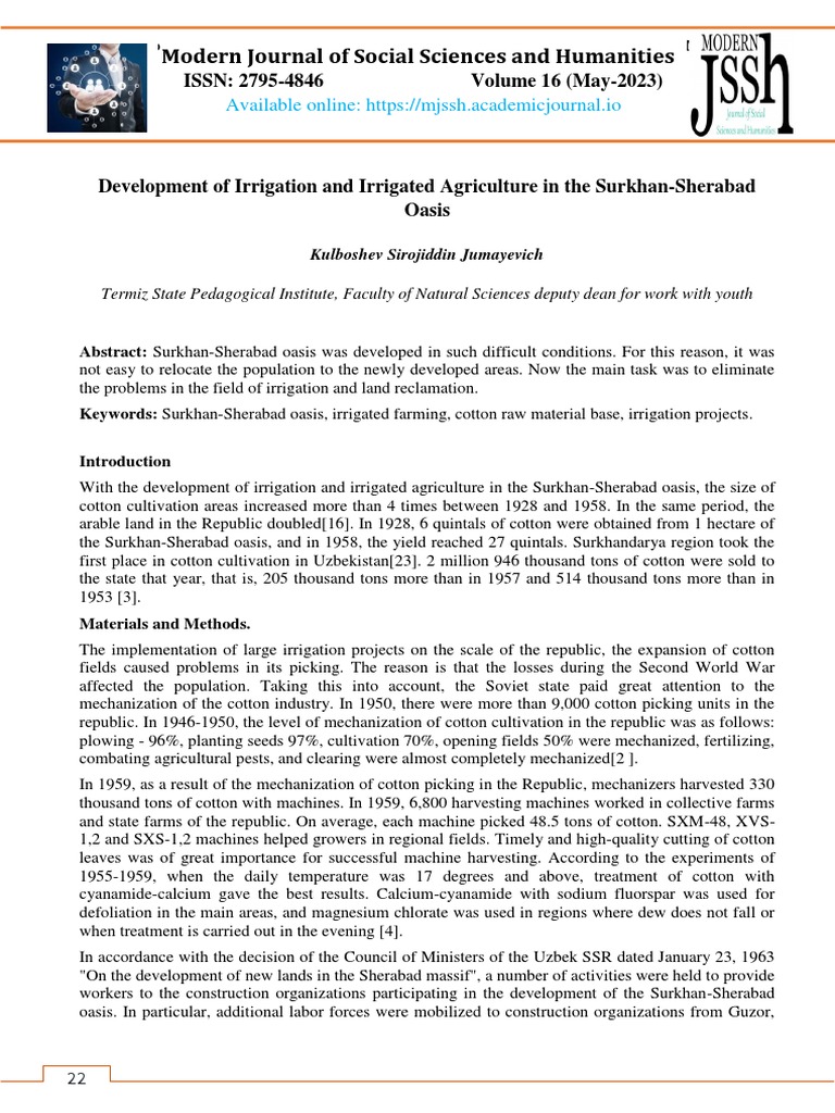 Surkhan-Sherabad Oasis Irrigation Development | PDF | Cotton | Irrigation