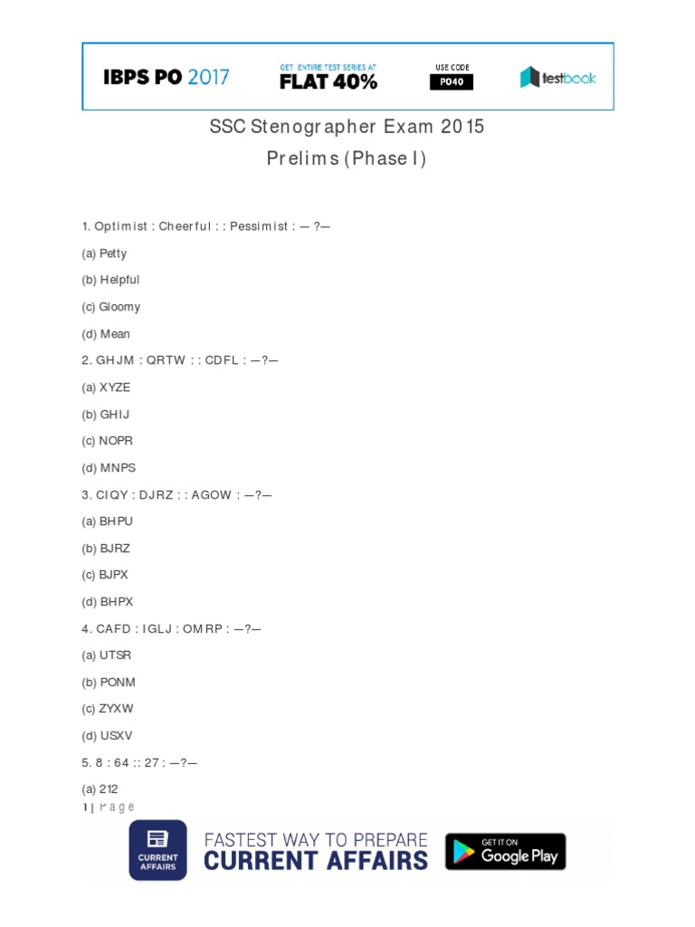 SSC-Stenographer-paper 7 Unsolved | PDF | Reserve Bank Of India ...