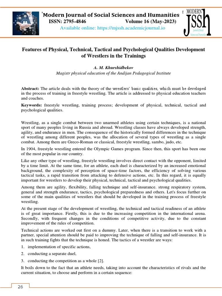 Features of Physical, Technical, Tactical and Psychological Qualities ...