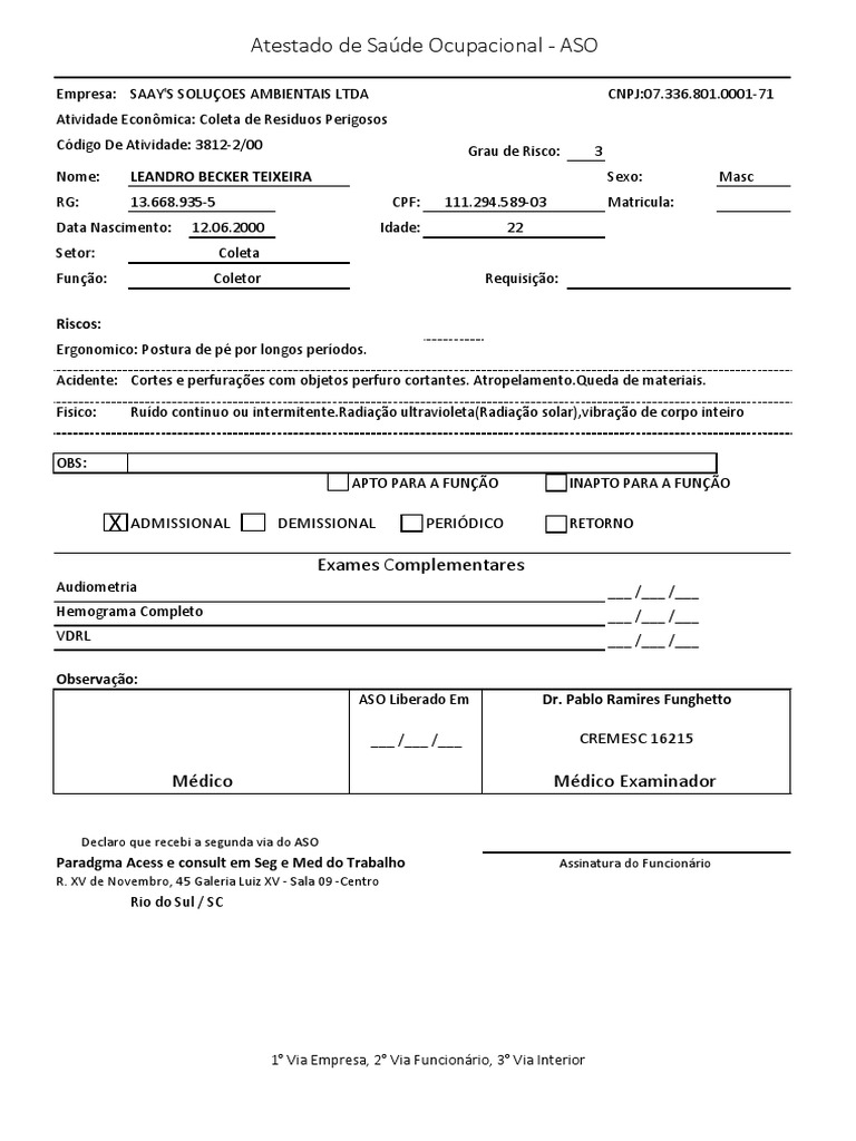 Aso - MODELO - Coletor LEANDRO BECKER TEIXEIRA | PDF