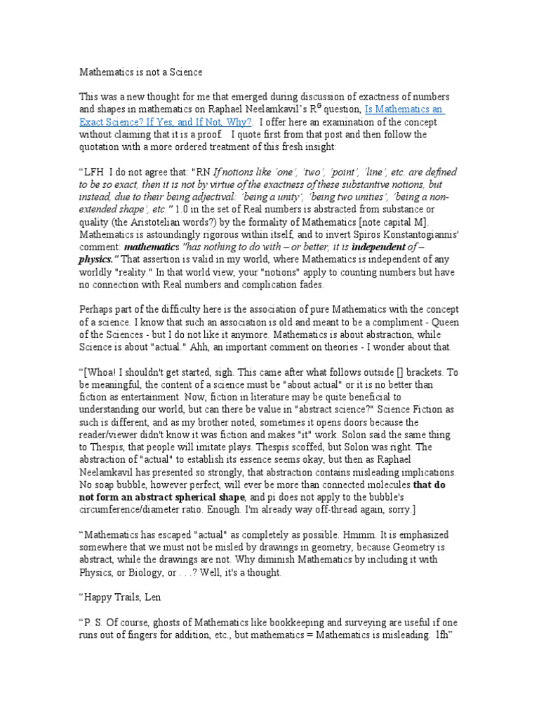Mathematicsisnota Science | PDF | Mathematics | Science