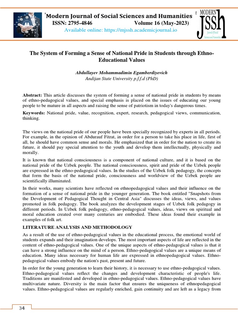 The System of Forming A Sense of National Pride in Students Through ...