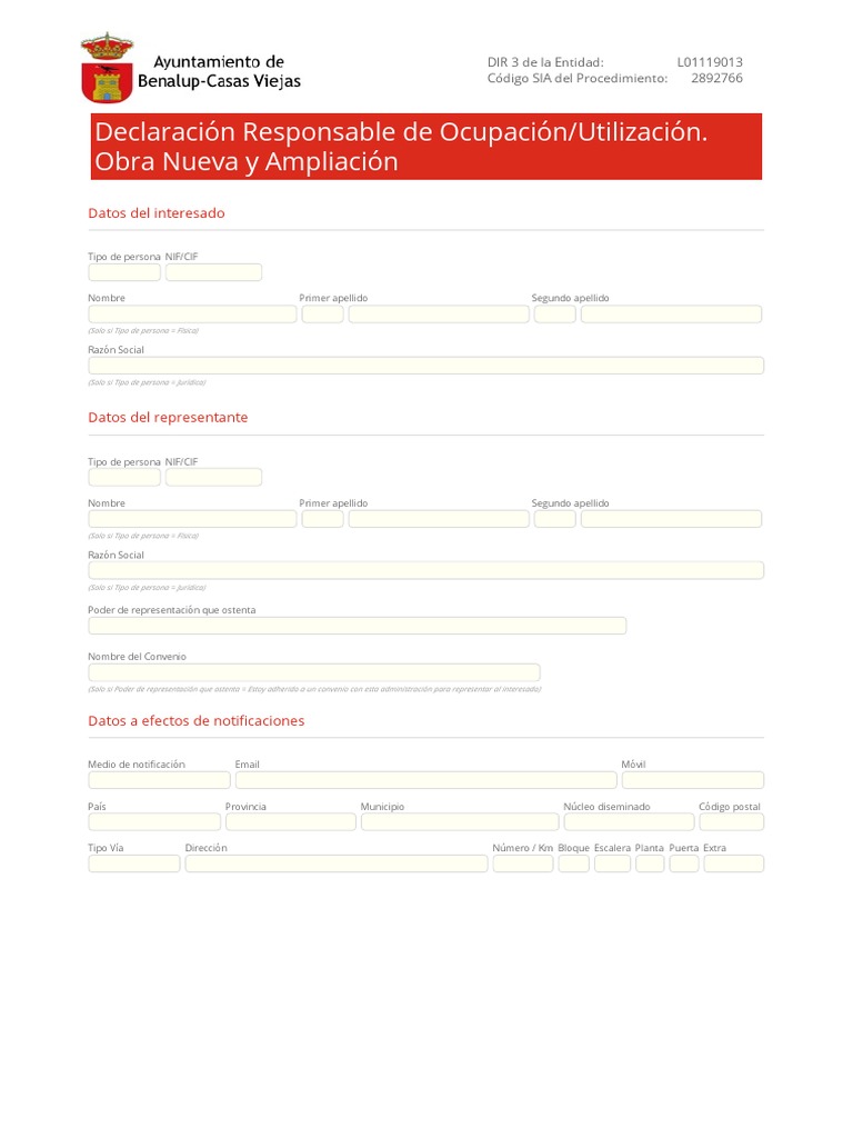 Declaración Responsable de Ocupación - Utilización. Obra Nueva y Ampliación | PDF | Gobierno