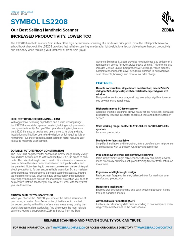 ls2208 Spec Sheet en GB | PDF | Point Of Sale | Image Scanner