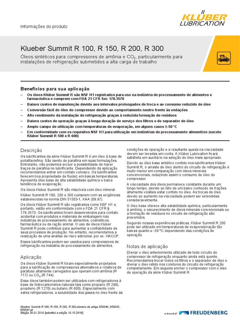 Datasheet Kluber - Summit R 200 | Download grátis PDF | Petróleo | Química