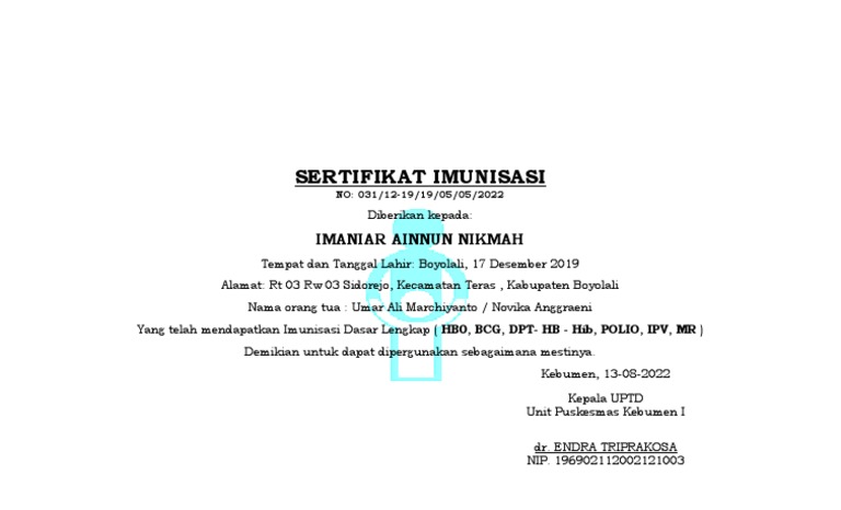 Sertifikat Imunisasi Pdf