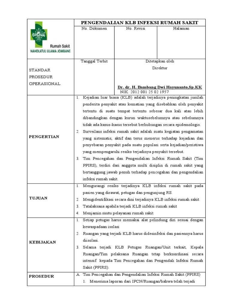 Spo Pengendalian KLB Infeksi Rumah Sakit | PDF