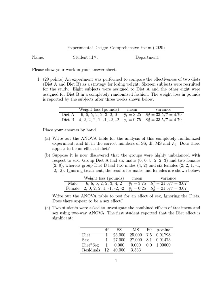 DOX Exam2020 Comprehensive | PDF | Analysis Of Variance | Multivariate ...