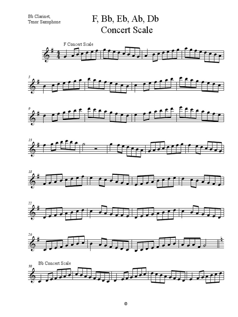 F, BB, Eb, Ab, DB Concert Scale For BB Cla. and Tenor Sax. | Download ...