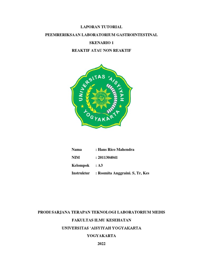 Hans Rico Mahendra - 2011304041 - A3 - Laporan Tutorial Skenario 1 | PDF