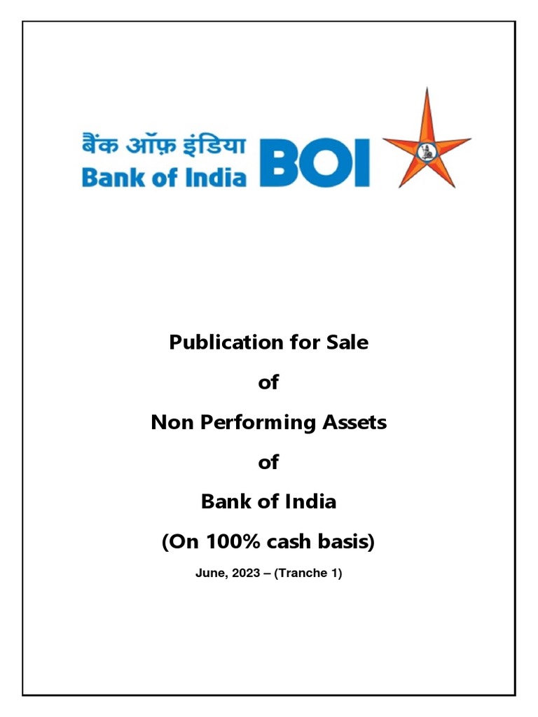 Bank of India NPA Sale Tender Document | PDF | Banks | Due Diligence