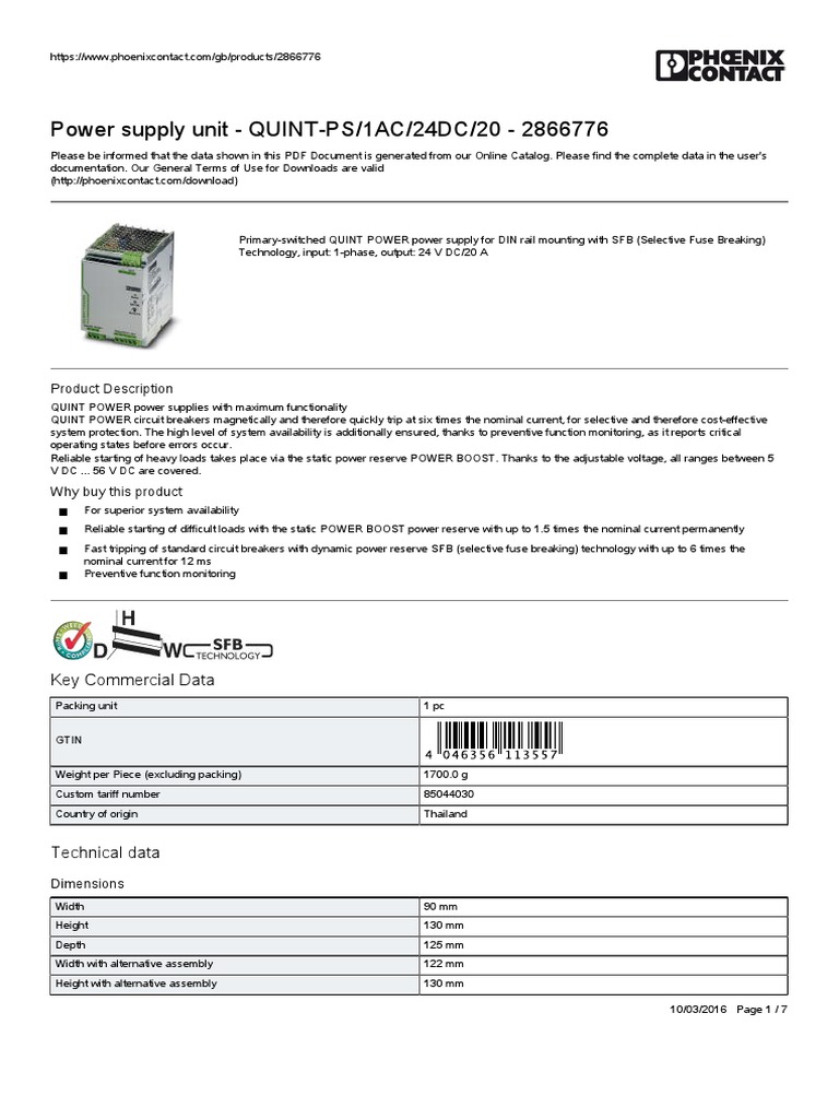 Phoenix Quint Power Supply | PDF | Alternating Current | Power Supply