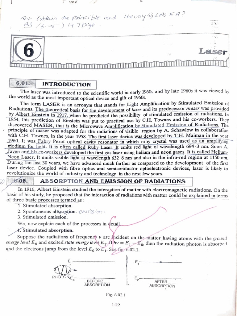 UNIT 1, Laser, Book Notes | PDF | Laser | Emission Spectrum