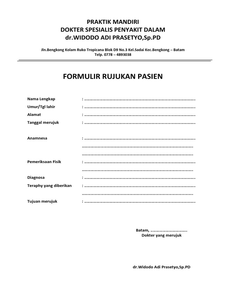 FORM RUJUKAN DR WIDODO | PDF