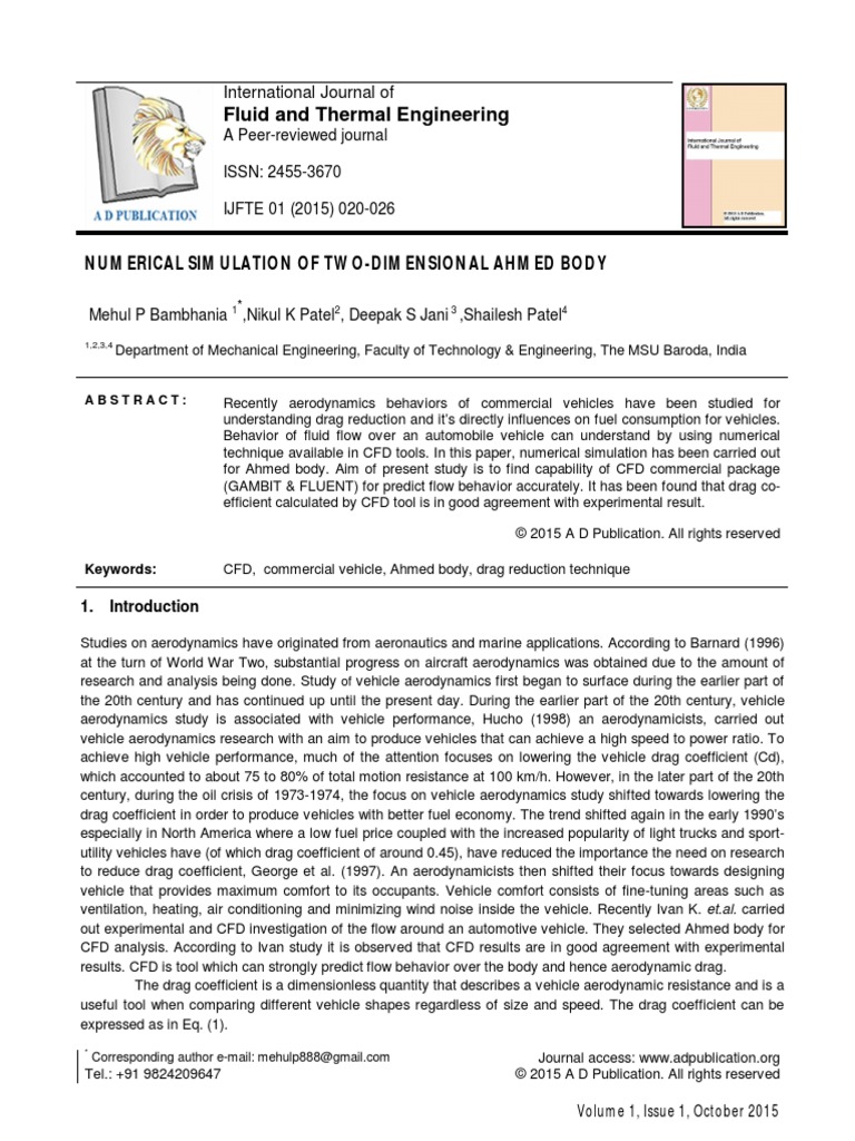 2015 - IJFTE - Ahmed Body | PDF | Computational Fluid Dynamics | Fluid ... 2015 - IJFTE - Ahmed Body | PDF | Computational Fluid Dynamics | Fluid ...