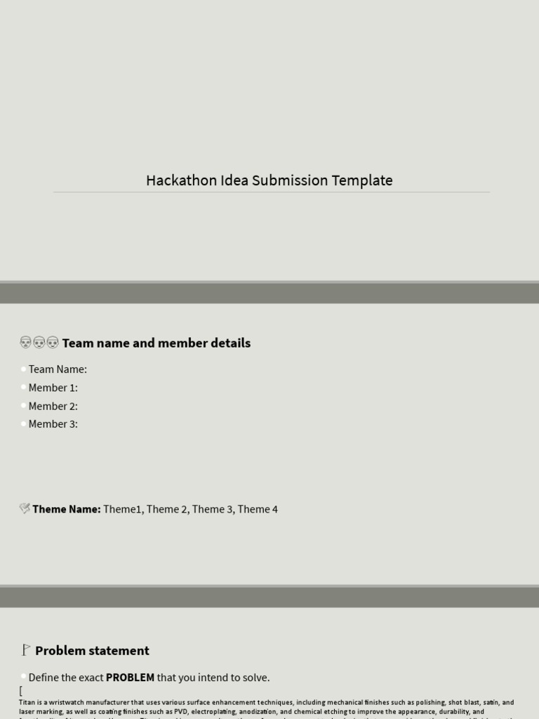 Hackathon Idea Submission Template | PDF | Watch | Secondary Sector Of ...