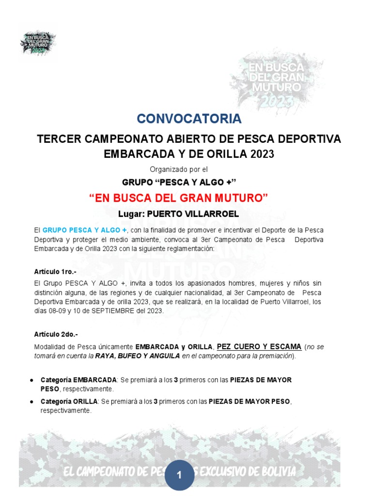 Convocatoria Campeonato de Pesca en Busca Del Gran Muturo 2023 Oficial ...