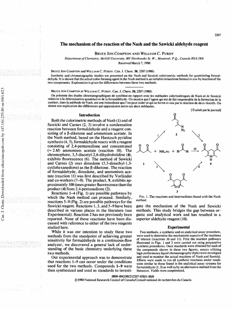 The Mechanism of The Reaction of The Nash and The Sawicki Aldehyde ...