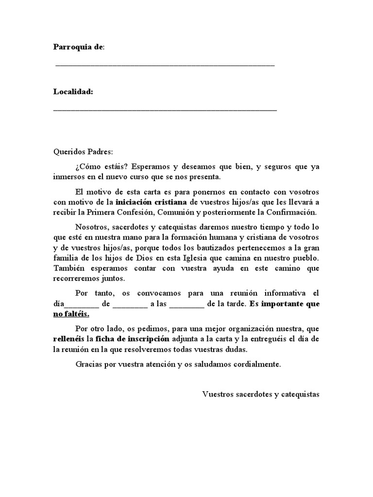 CARTA PADRES CATEQUESIS | PDF