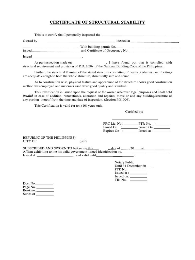 Certificate of Structural Stability | PDF
