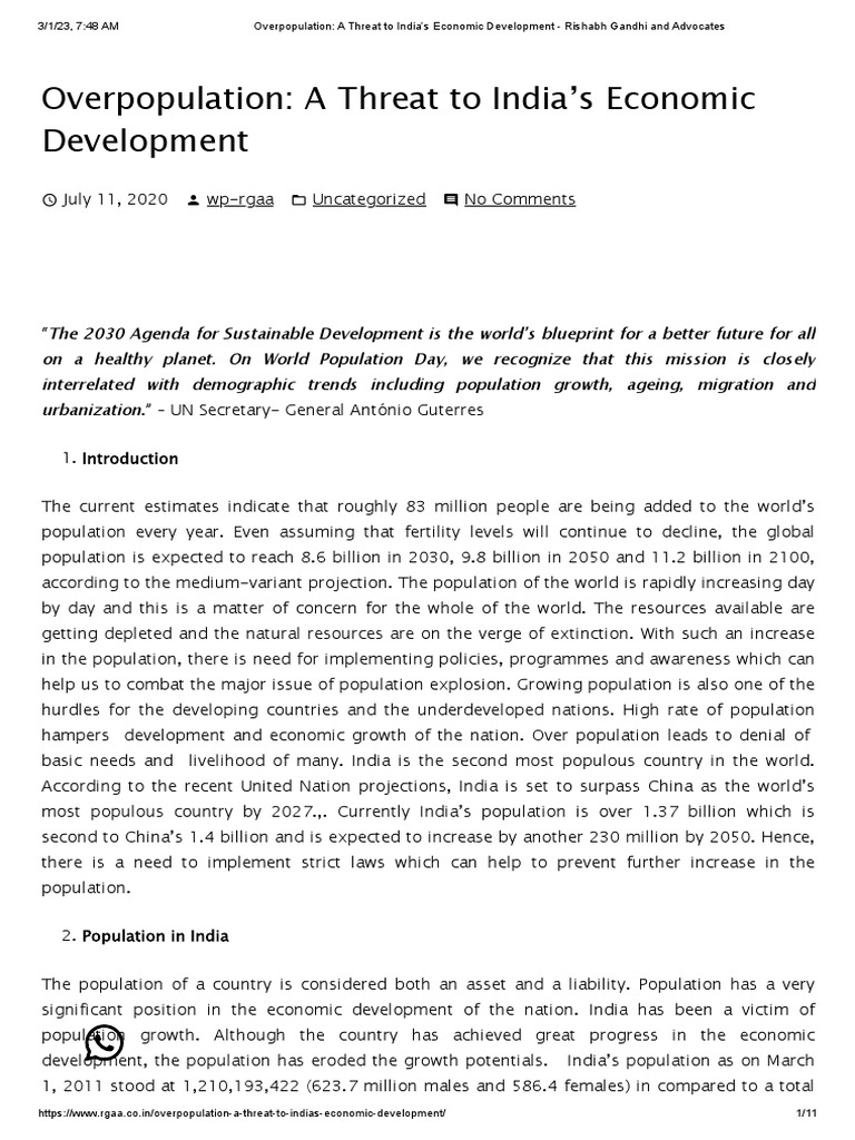 Overpopulation - A Threat To India's Economic Development - Rishabh ...
