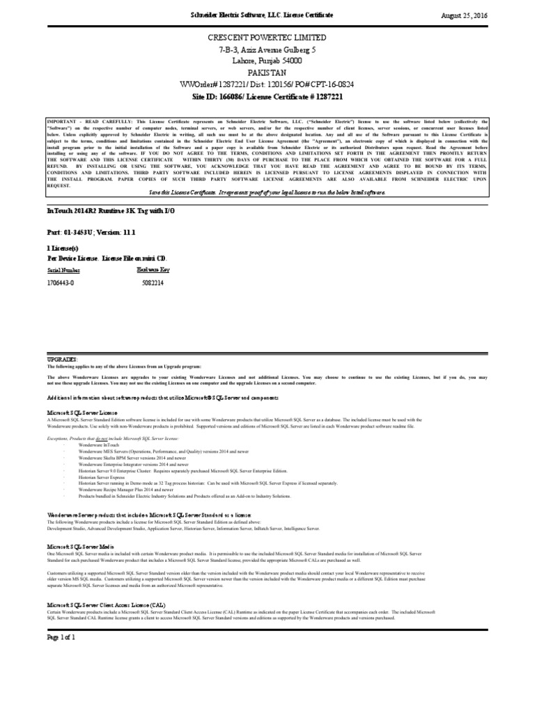 License Cert1287221 | PDF | Microsoft Sql Server | Sql