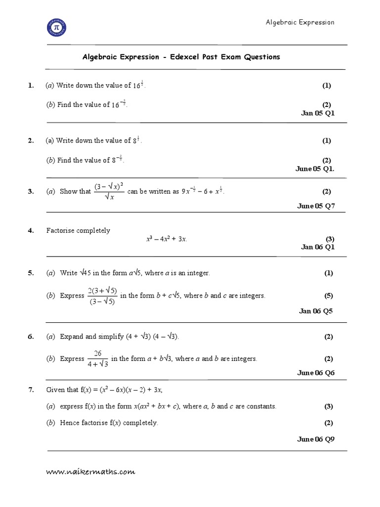 Algebraic Expressions 3 | PDF | Factorization | Mathematics