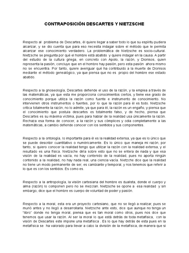 Contraposición Descartes y Nietzsche | PDF