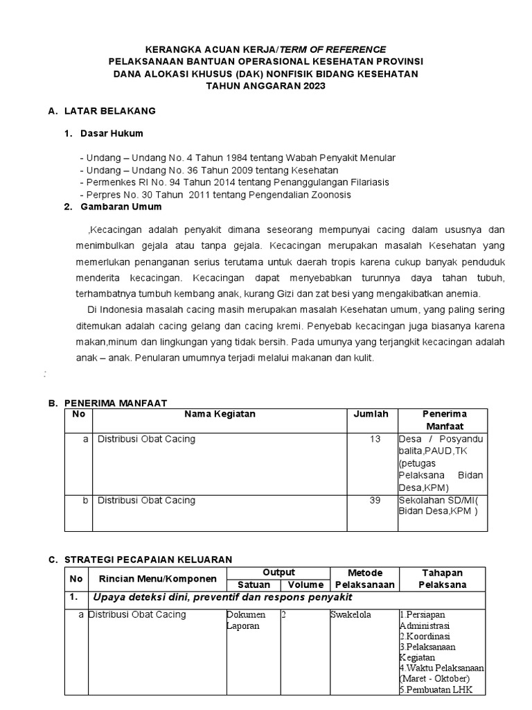 TOR Kecacingan | PDF