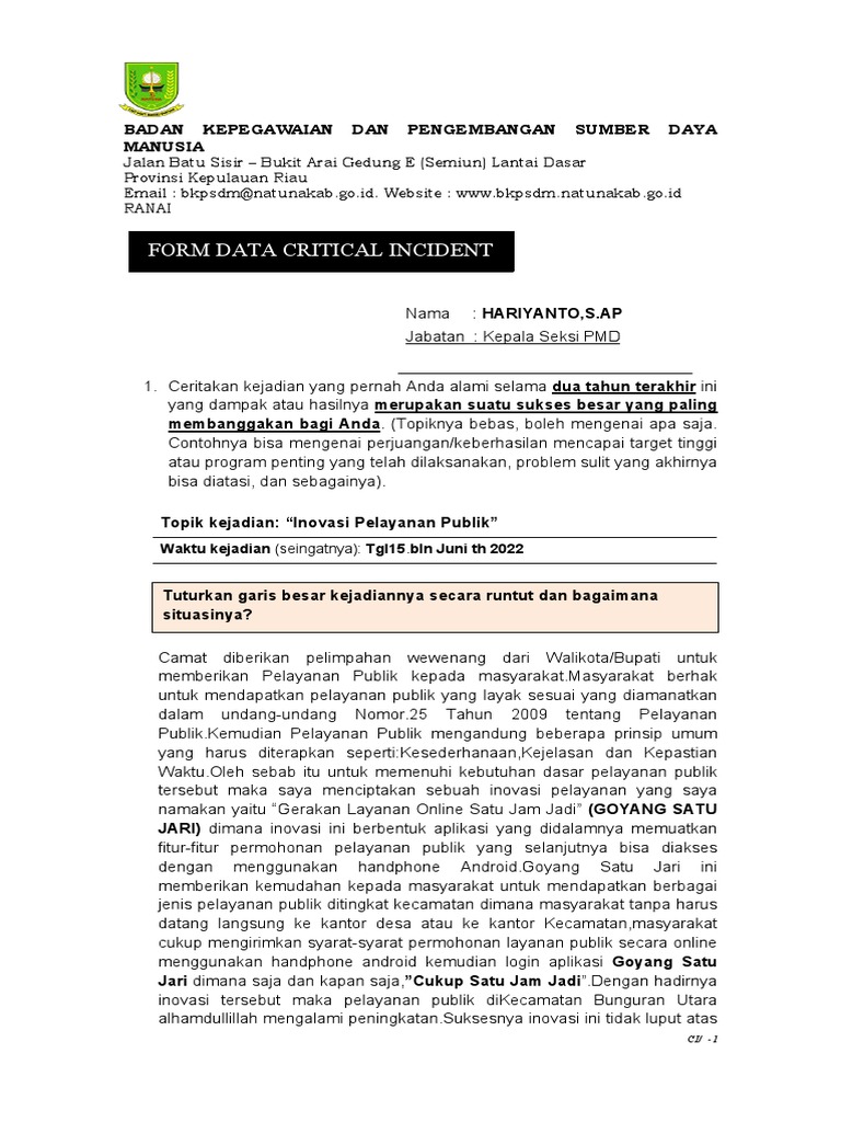 Form Penilaian Critical Incident@ | PDF | Bisnis | Ilmu Sosial