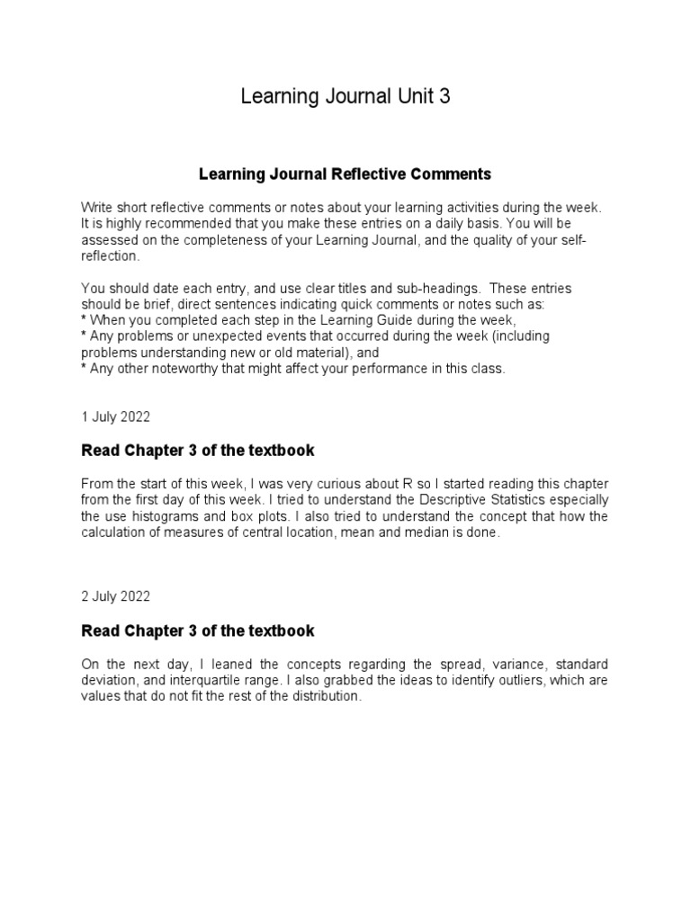 Learning Journal 3 | PDF | Variance | Standard Deviation