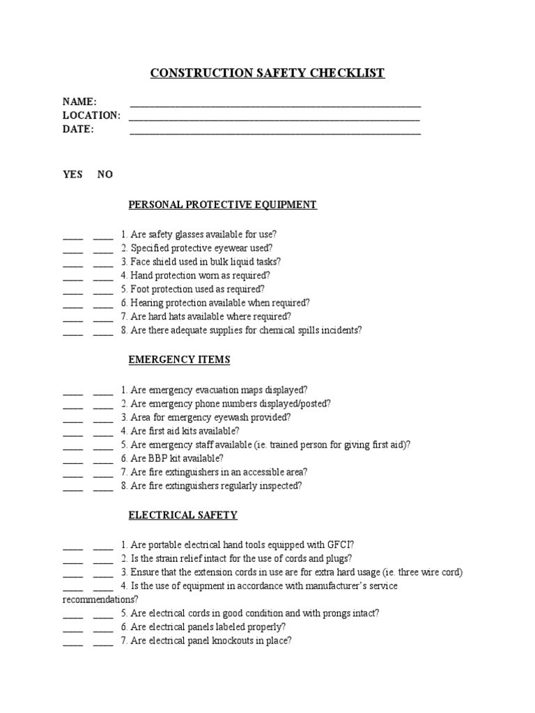 Construction Safety Checklist Overview | PDF | Stairs | Manufactured Goods
