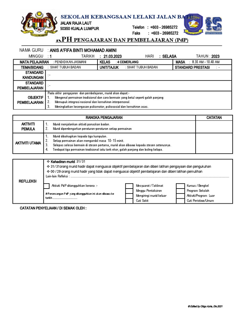 RPH PJ Minggu Orientasi | PDF