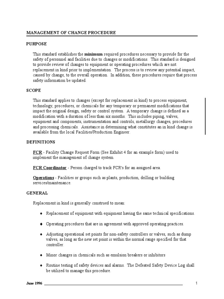 Management of Change MOC Procedure 1 | PDF | Safety | Instrumentation