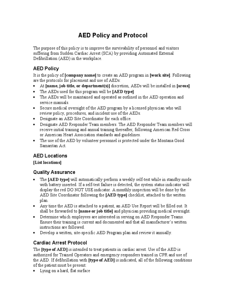 Automated External Defibrillator Policy and Protocol | PDF